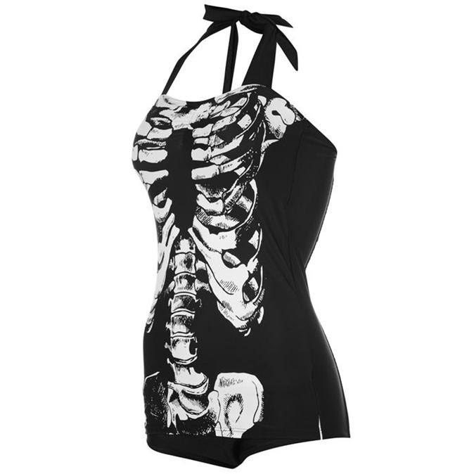 Skeleton Plus Size One Piece Swimsuit By Banned Clothing