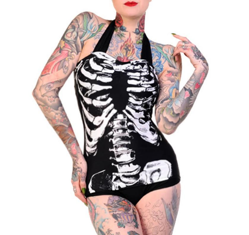Skeleton Plus Size One Piece Swimsuit By Banned Clothing