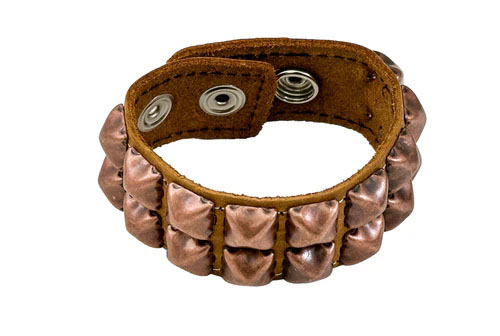 2 Rows of Antique Copper Pyramids on a Brown Crazy Horse Leather ...